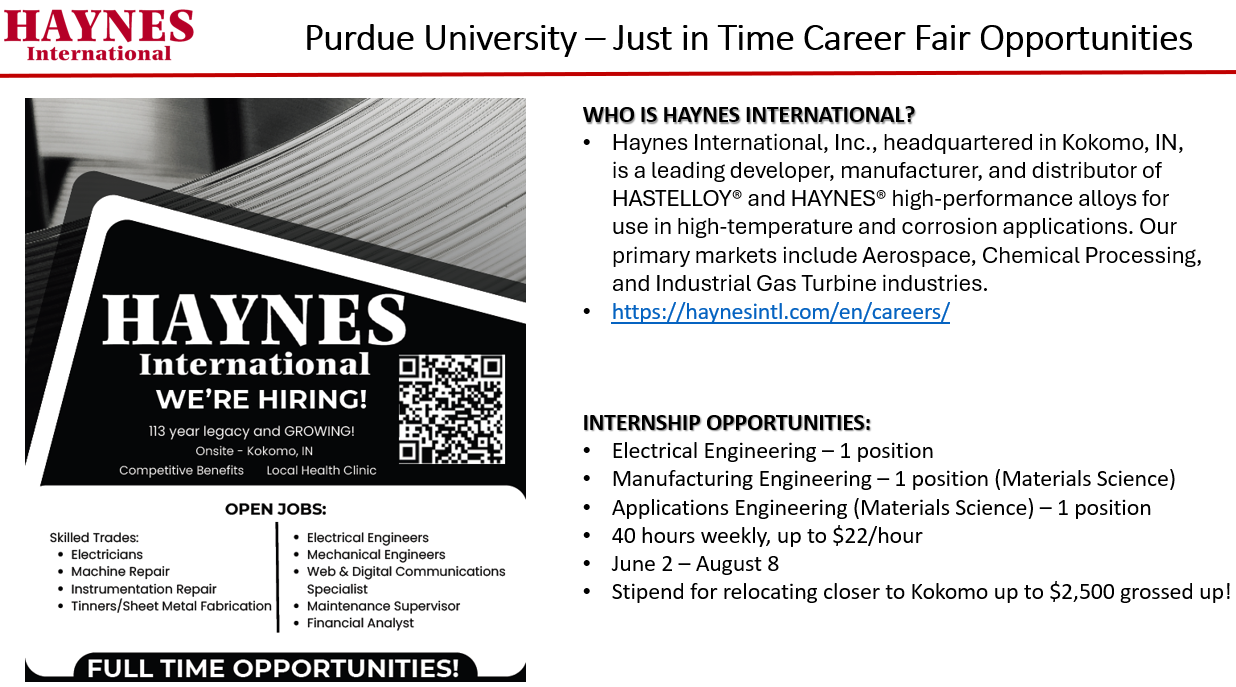 Haynes International (Kokomo, IN) and Engineering Opportunities (Full ...